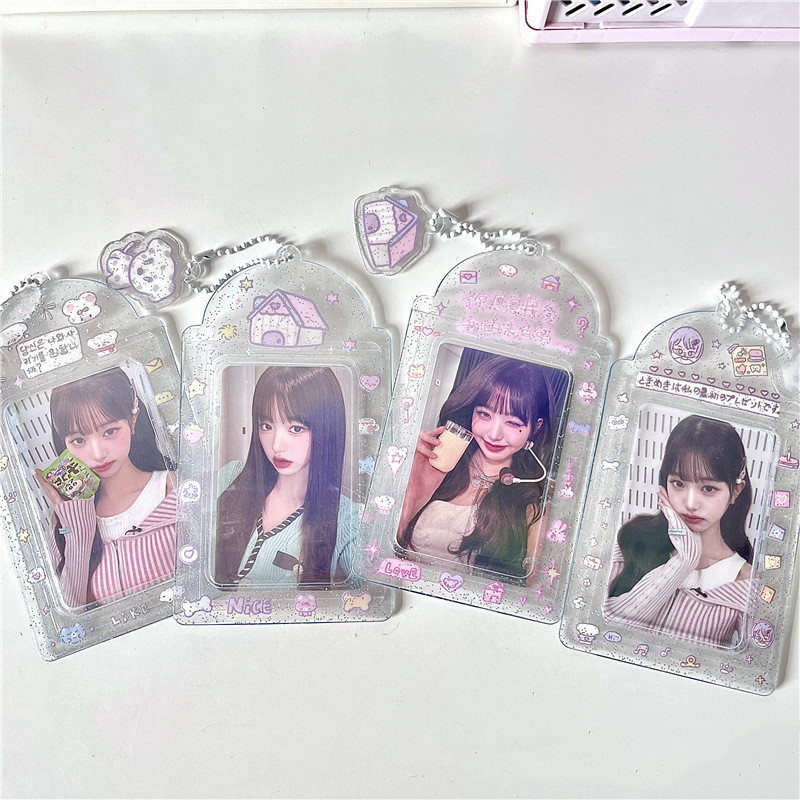 3 Inch Korean Glitter Clear Card Holder with Pendant Cute Student Card ...