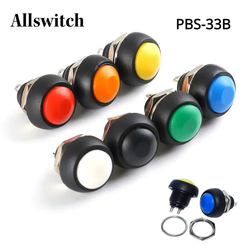10/5Pcs PBS-33B 12mm Mini Push Button ON OFF Momentary Switch 2 Pin Waterproof Power Reset Non ...