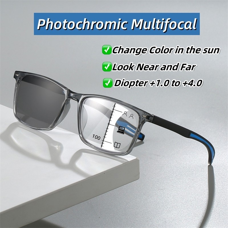 Progressive Photochromic Multifocal Reading Glasses 3 In 1 Outdoor 7848