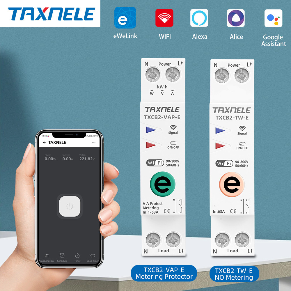 TAXNELE Ewelink 1P+N 63A 110V 220V WIFI Smart Switch Energy Meter Kwh ...