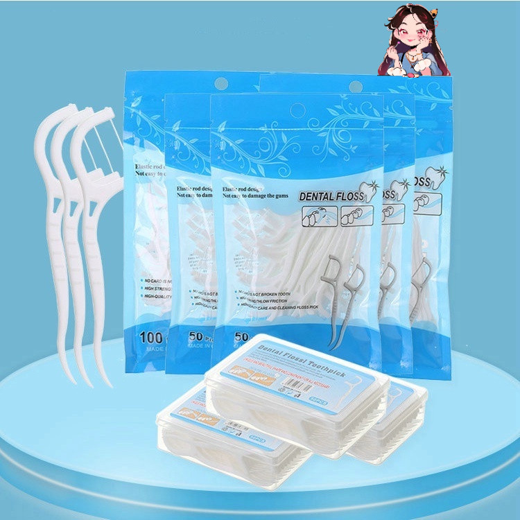 100pcs Dental Floss Pick Teeth Stick Interdental Brush Toothpicks Floss ...