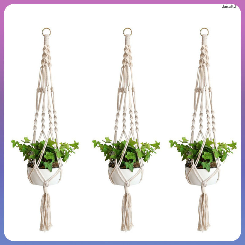 Hanging Pot Rope Macrame Planter Holder Out Door Decor White Shelf ...