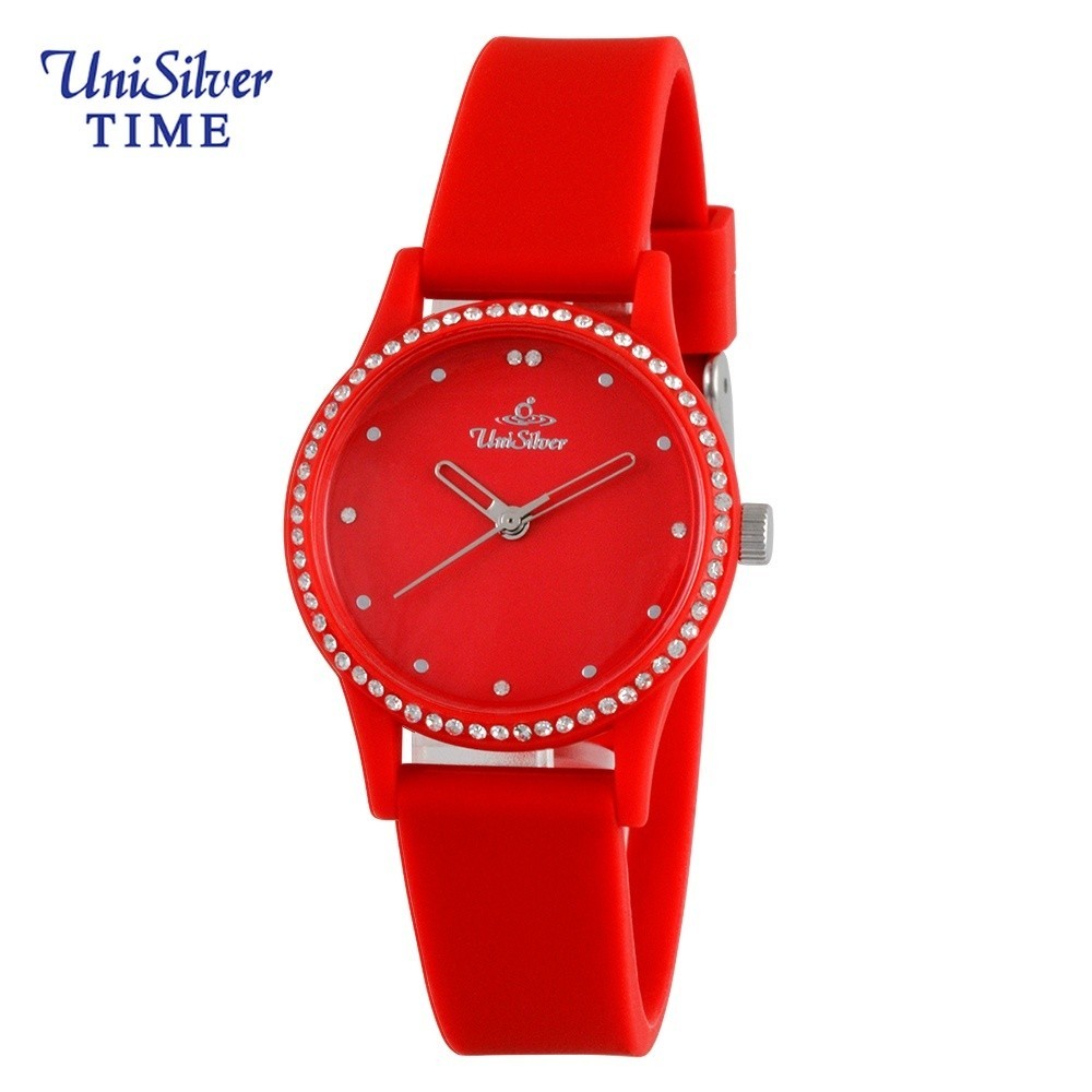 UniSilver TIME KRISELIST Women's Small Analog Silver/Red Rubber KW4488 ...