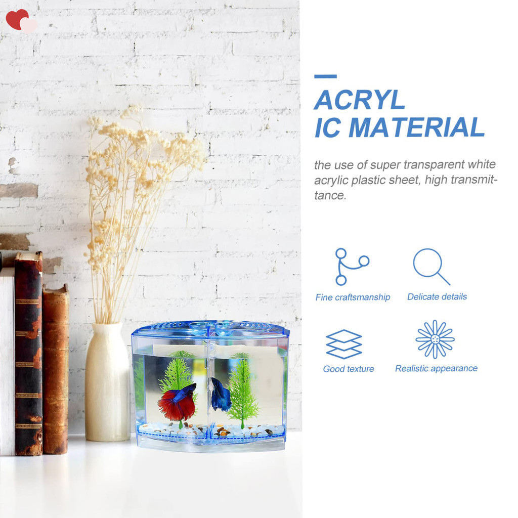 Transparent Betta Fish Tank Double Grid with Water Grass Fish Breeding ...