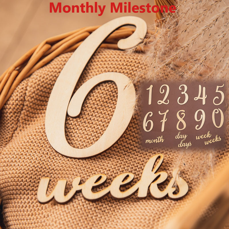 Wooden Baby Monthly Milestone Card for Newborn Photography Engraved Age ...