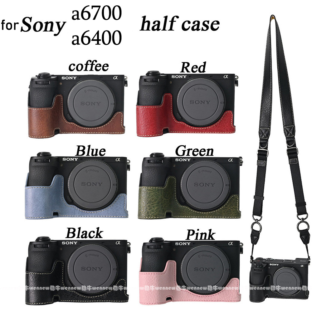 PU Leather Casing for Sony A6700 A6400 Camera Case Half Body Cover Sony ILCE-6700 A6700 A6400 ...
