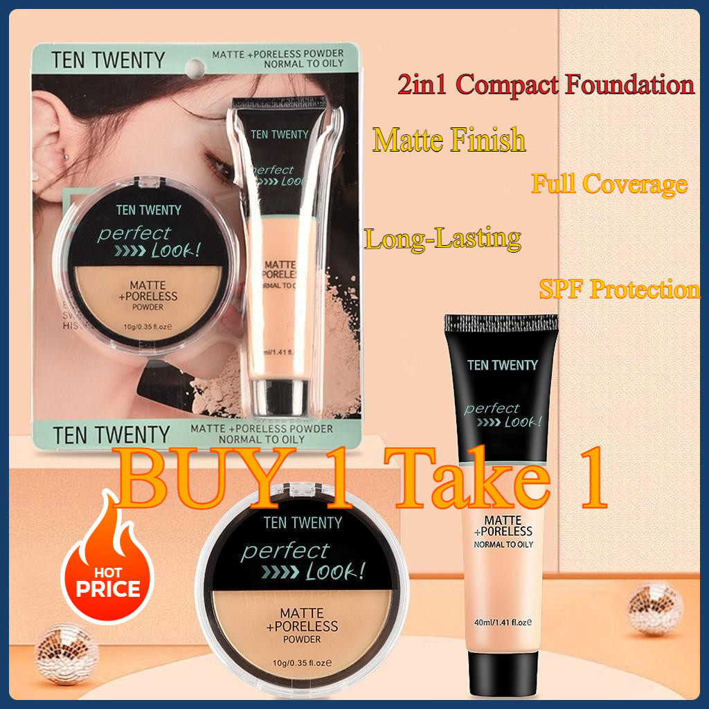【Buy 1 Take 1】2-in-1 Compact & Liquid Foundation Flawless Long-Lasting ...