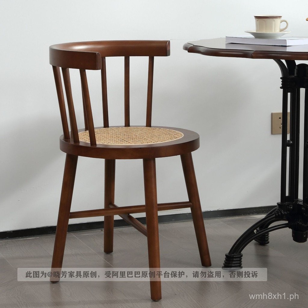 Japanese-Style Solid Wood Rattan Dining-Table Chair Home Leisure ...