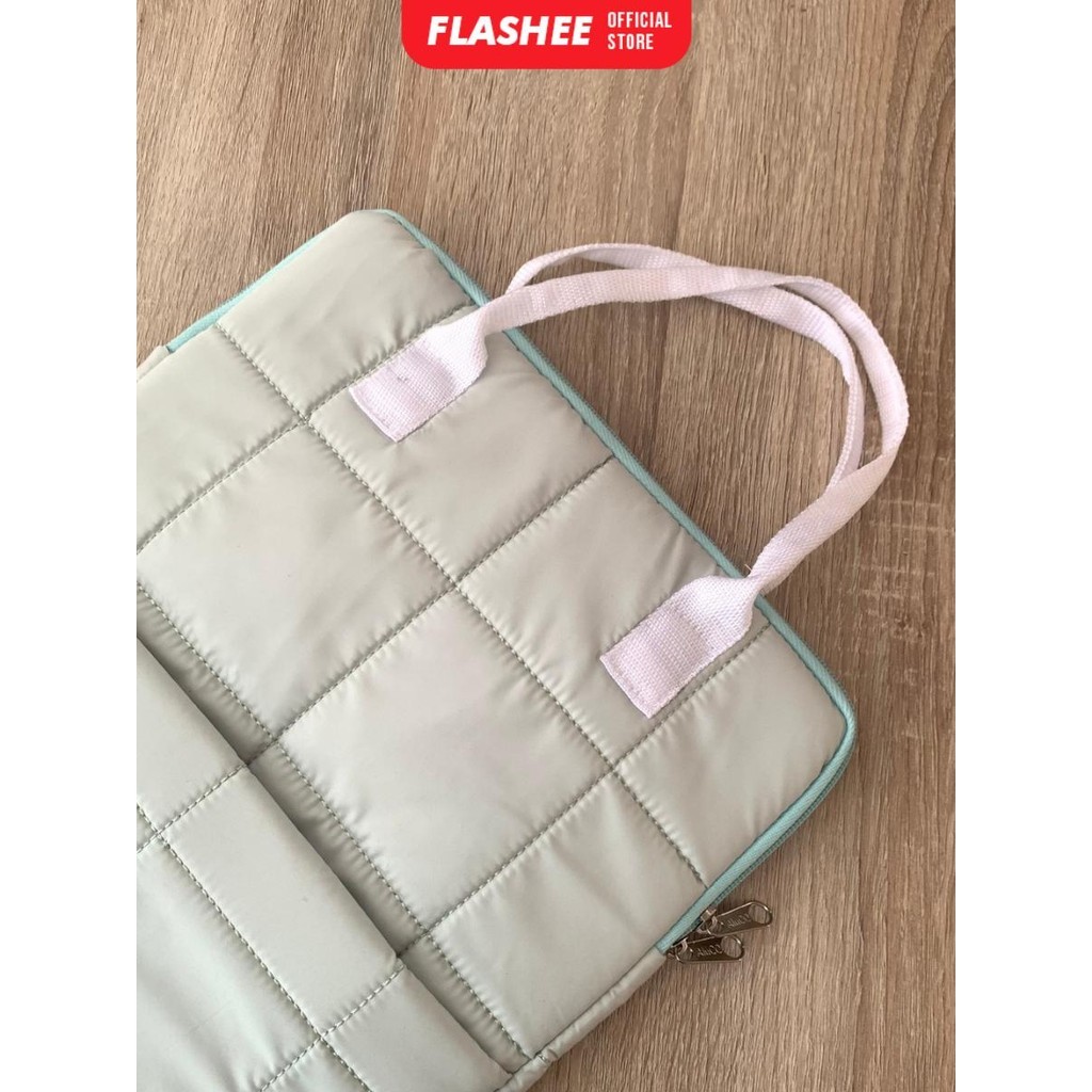 Flashee 14 Inch Puffy Laptop Bag Sage Green Color Sleeve Handle Laptop ...