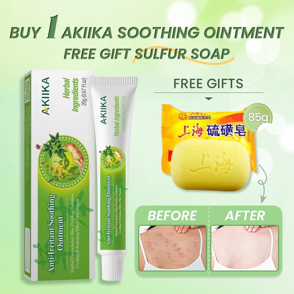 [Buy 1 Get 1]Akiika Useful Herbal Acne Cream+ Sulfur soap Skin Repair ...