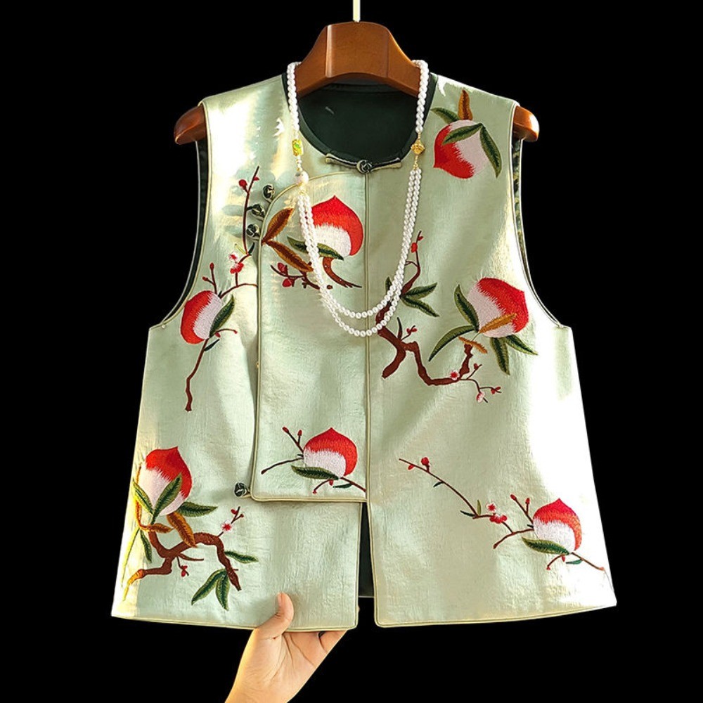 2025 New Style Green New Chinese Style Embroidered Vest Vest Top ...