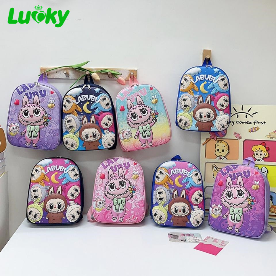 Cartoon Labubu Printed Kids 3D Backpacks Cute Nylon PVC Hard Shell ...