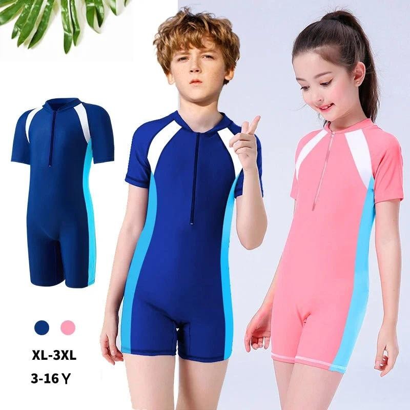 Kids Boy Girls Swimsuit Short Sleeve One Piece Zip Bathing Suit ...