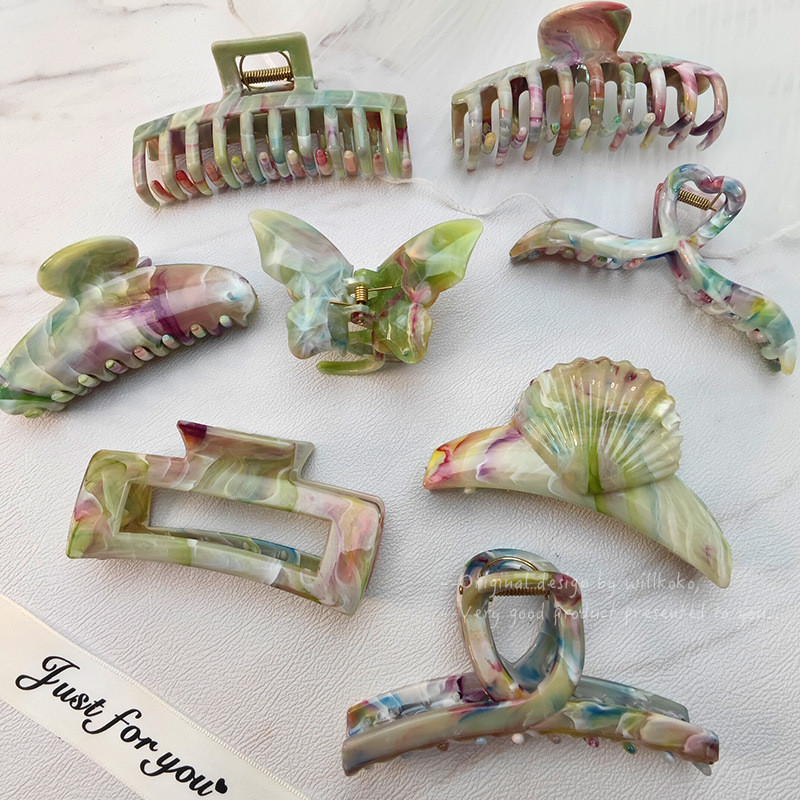 Emerald Green Hair Claw Clip for Woman Exquisite Colorful Hairpins Back ...