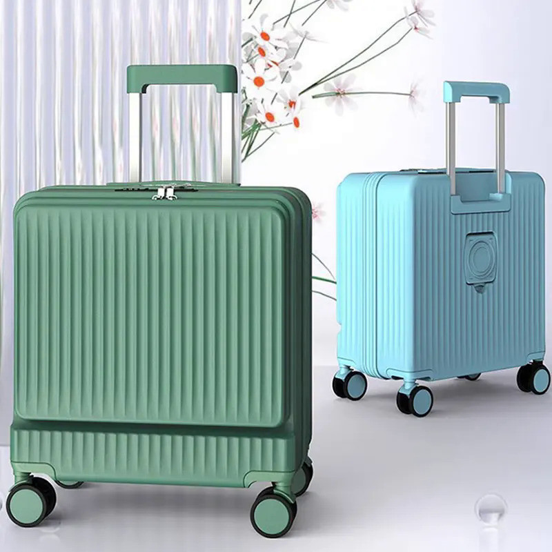 Front Open Luggage with USB Cup Holder Trolley Bag Aluminum Frame ...