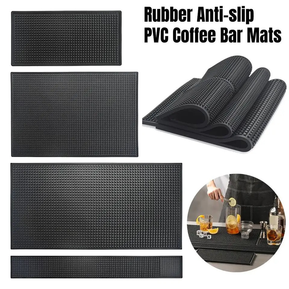 Black Bar Mat Rubber Bar Mat Spill Mat Glass Drip Tray Beer Drink ...