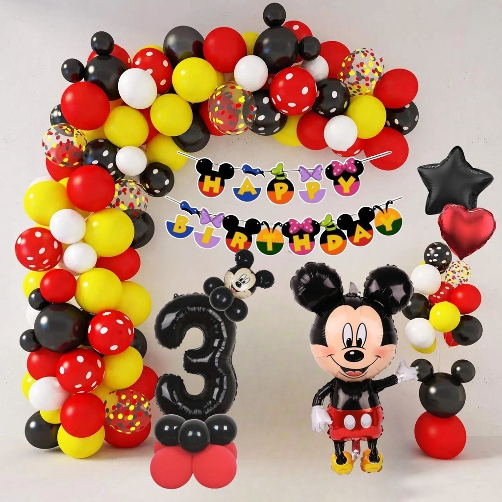 Mickey Mouse Theme Garland Arch Kit Black Digital Column Balloon for ...
