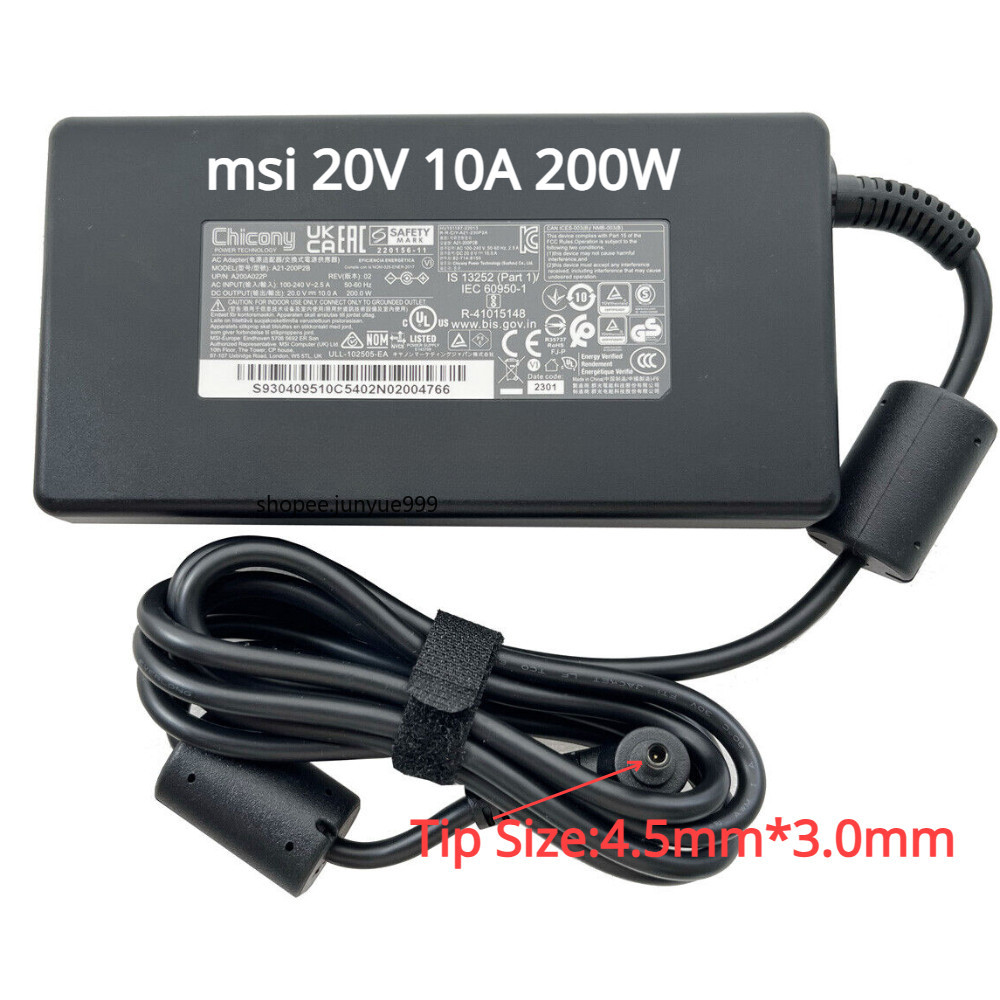 Chicony 20V 10A 200W AC Power Adapter Charger For MSI Creator M16 ...