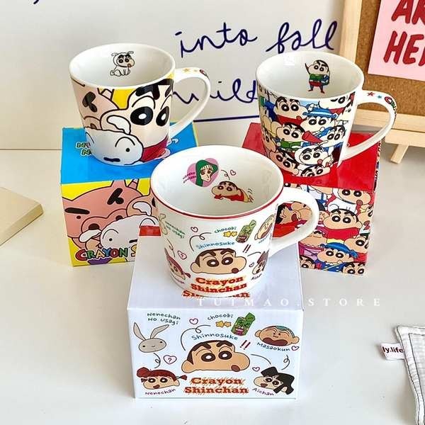 Crayon Shin-Chan Cup Cute Cartoon Ceramic Mug Gift Box with Spoon ...