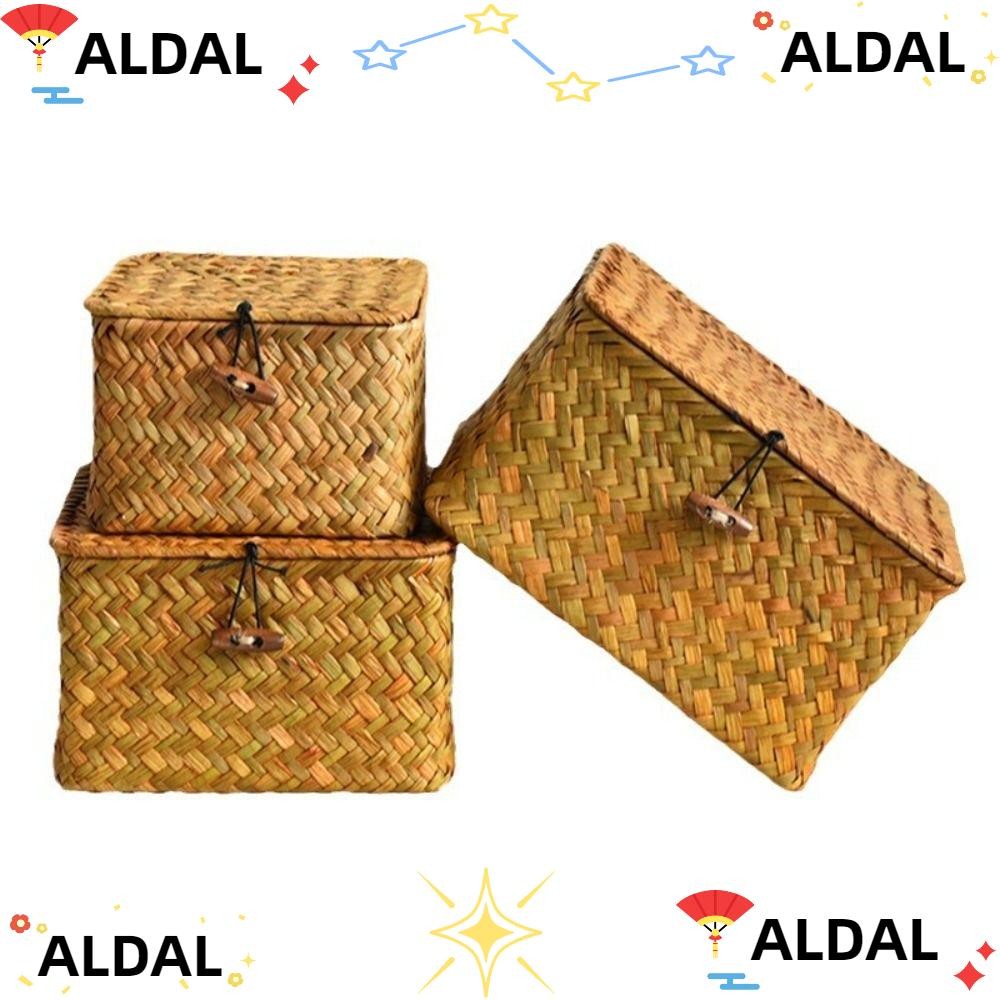 ALDAL Wicker Shelf Baskets, Rattan Weaving Lid Storage Box with Lid ...