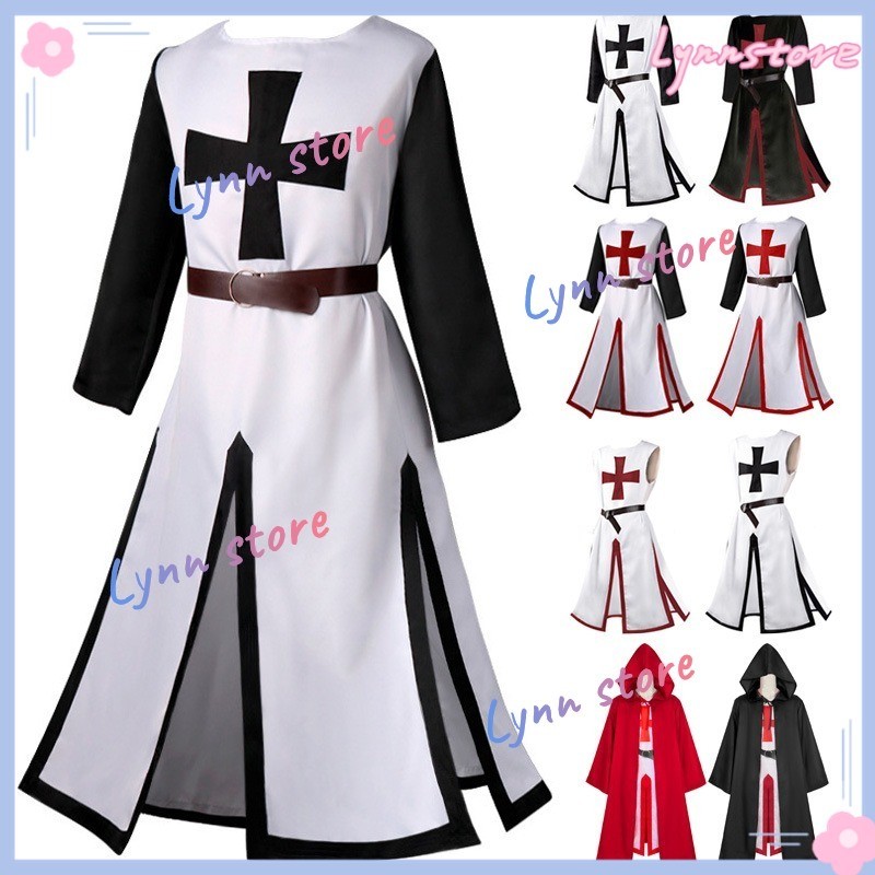 Men's Medieval Robes Templar Knight Cosplay Crusader Surcoat Long Short ...