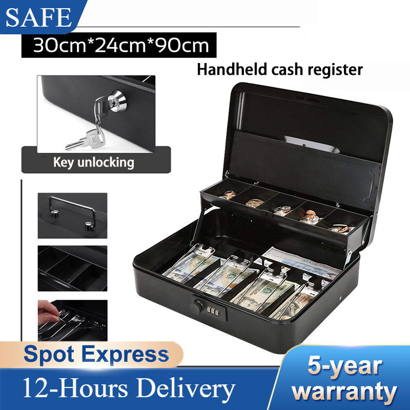 Super Thick Steel Money Box With Key Cash Box With Money Tray Durable ...