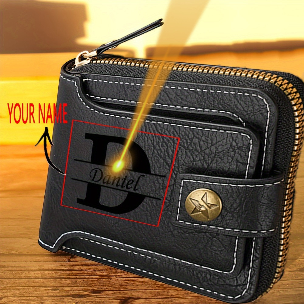 Custom Engraved Initial Name Purse PU Leather Men's Wallet with ...