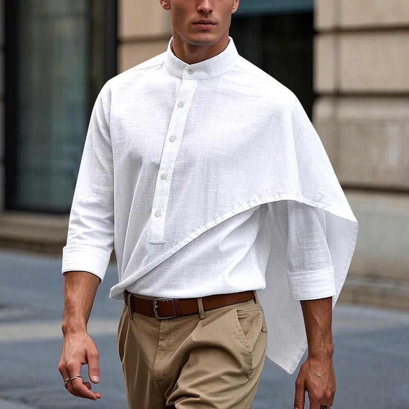 INCERUN Men's Stand up Collar Half Open Solid Color Long Sleeve Shirt ...