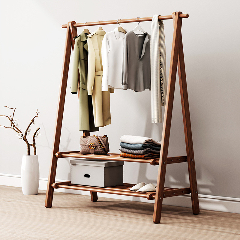 Solid Wood Clothes Rack Floor-standing Bedroom Wooden Coat Rack ...