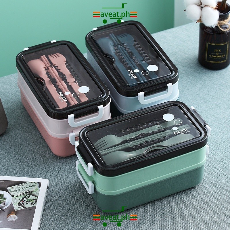 Double-layer Bento Box Leakproof Thermo Lunch Boxes With Chopsticks And Spoons Microwave Heating ...