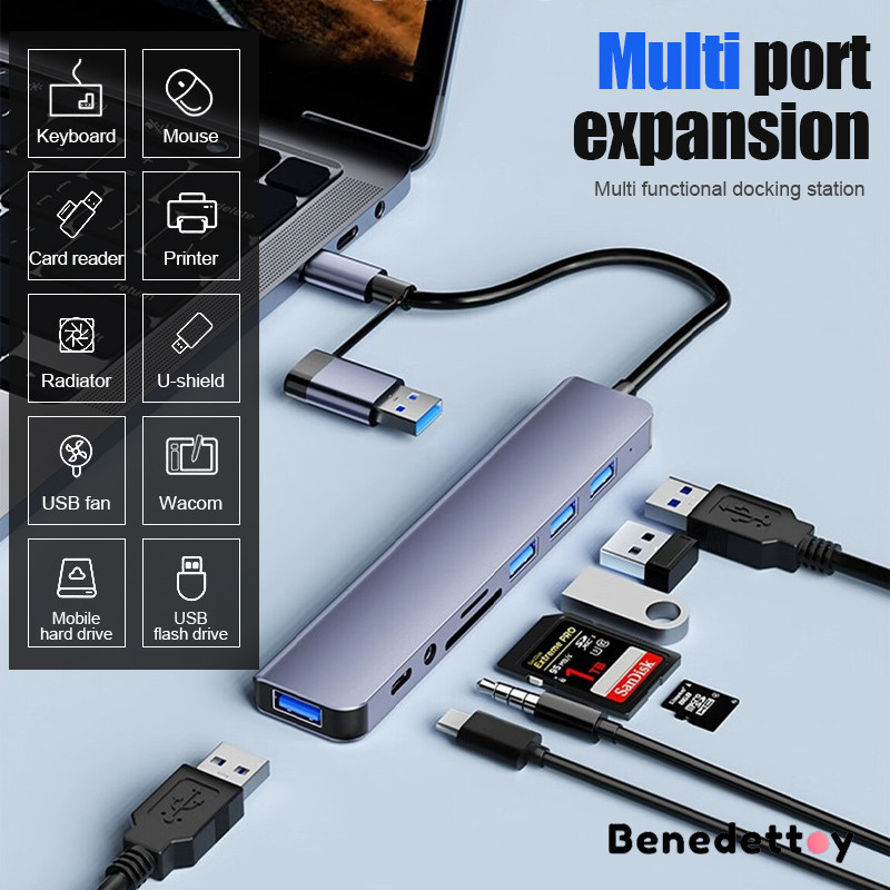 Dual-head Extender Multi-functional Hub Computer Docking Station 7-in-1 ...