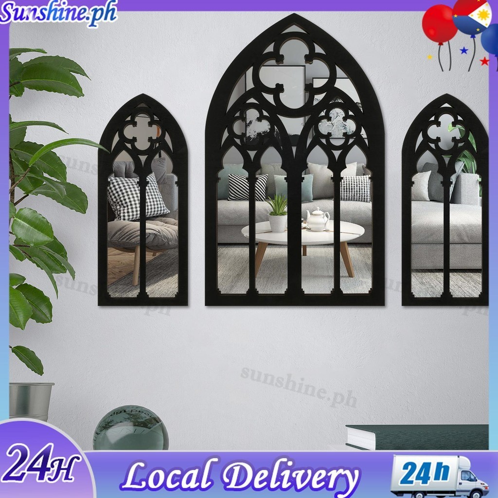 3Pcs Gothic Mirrors Wall Decor Arched Decorative Mirror Wall Mounted ...