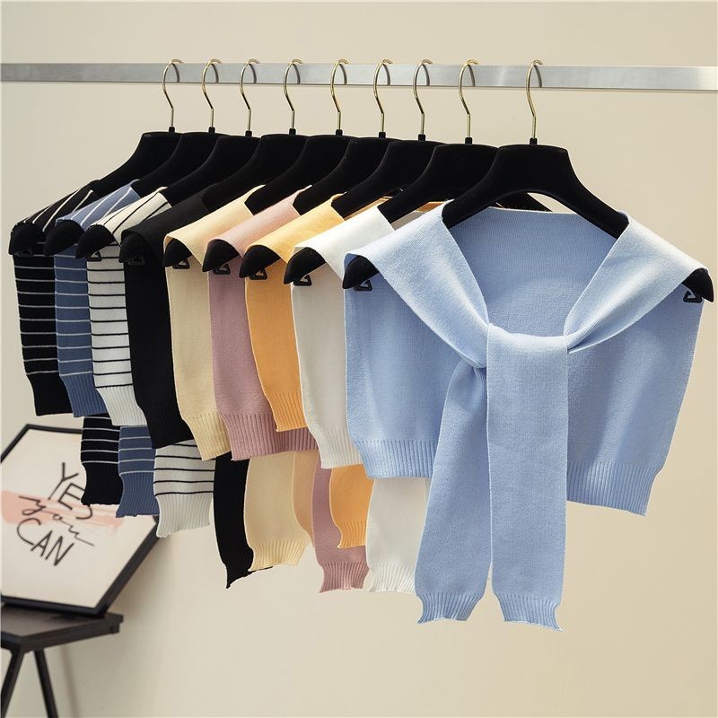 2024 Solid Color Knitted Small Shawl Outer Knitted Shoulder Stripes ...