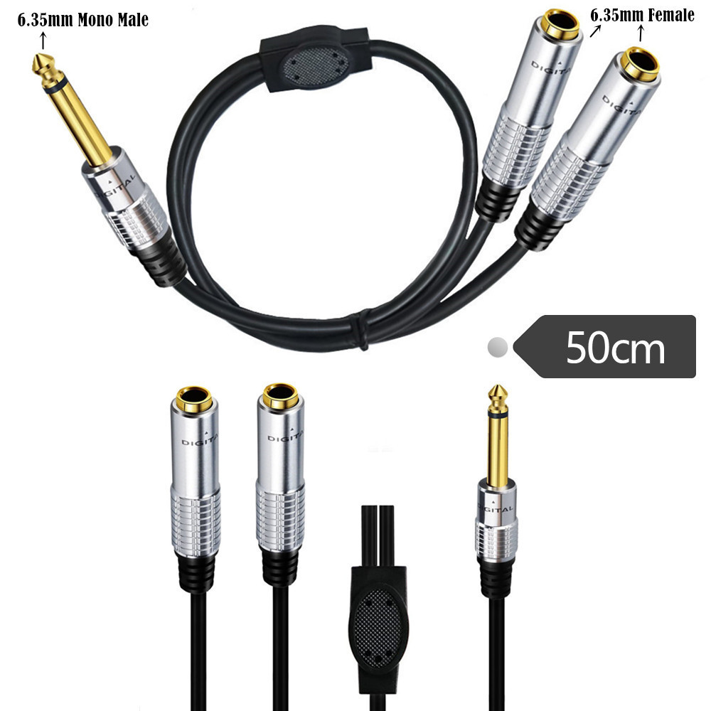 1/4" 6.35mm Mono Male Plug to Dual 6.35mm Female Jack Y Splitter Audio ...
