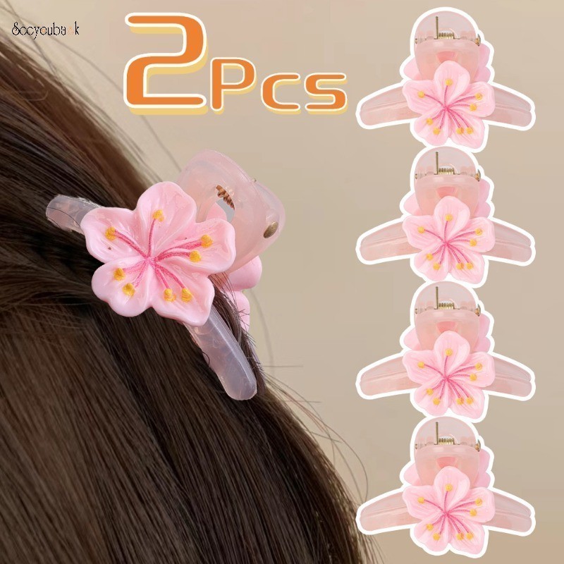 Women Girls Fashion Sweet Pink Cherry Blossom Hair Claw Clips Summer ...