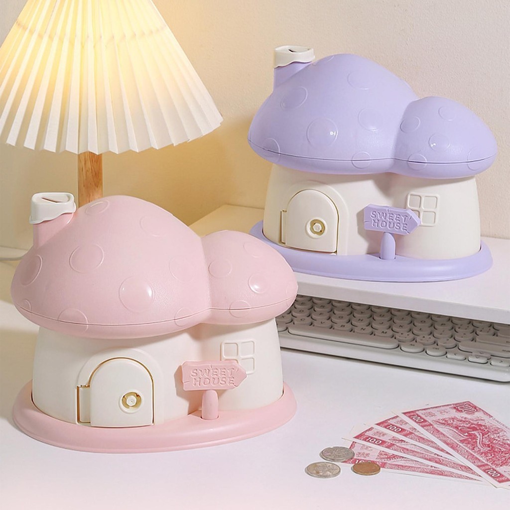 Cute Mushroom House Coin Bank Colorful Cartoon Money Piggy Bank ...