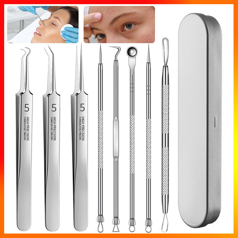 8pcsStainlessPimple Clip Tweezers Tool Ultra-fine No.5Black Head ...