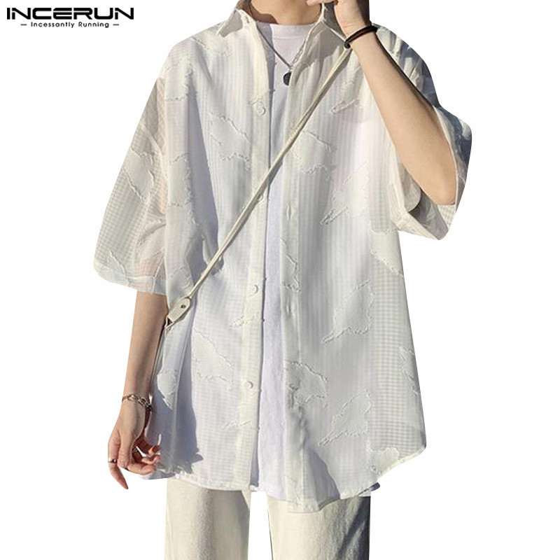 INCERUN Men Korean Casual Fashionable Design Half Sleeve Loose Shirts ...