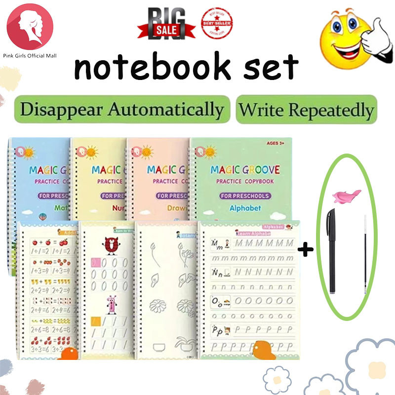 4-Book Set Reusable Magic Writing Practice Notebook with Pen for ...