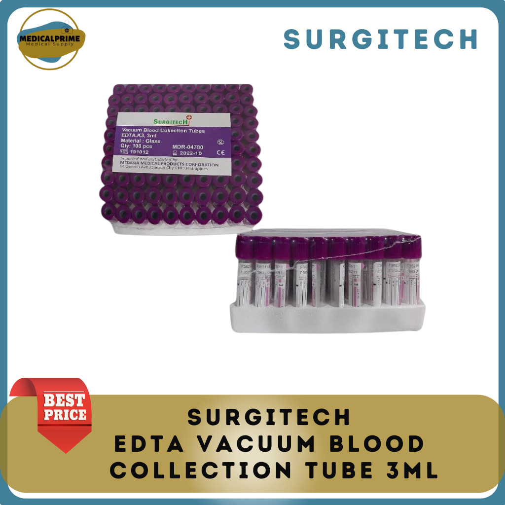 EDTA K3 Purple Top BLOOD COLLECTION VACUTAINER TUBES 3ml (100 Tubes per ...