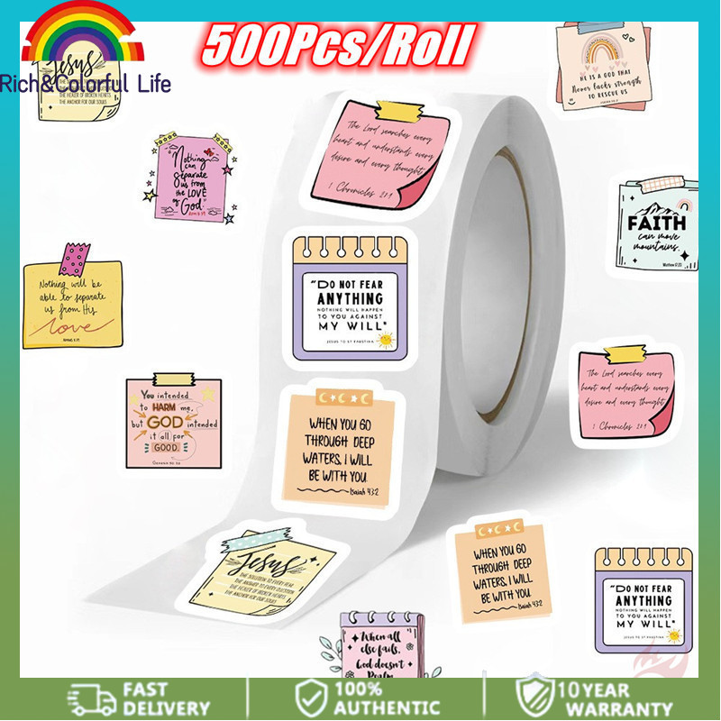 500Pcs/Roll Bible Phrase Encouraging Words Kids Rewards Stickers DIY ...
