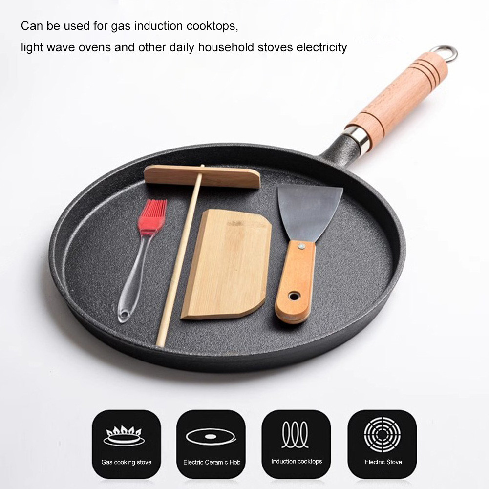 Cast Iron Frying Pan Uncoated Non Stick Flat Bottomed Pan Omelet Steak ...