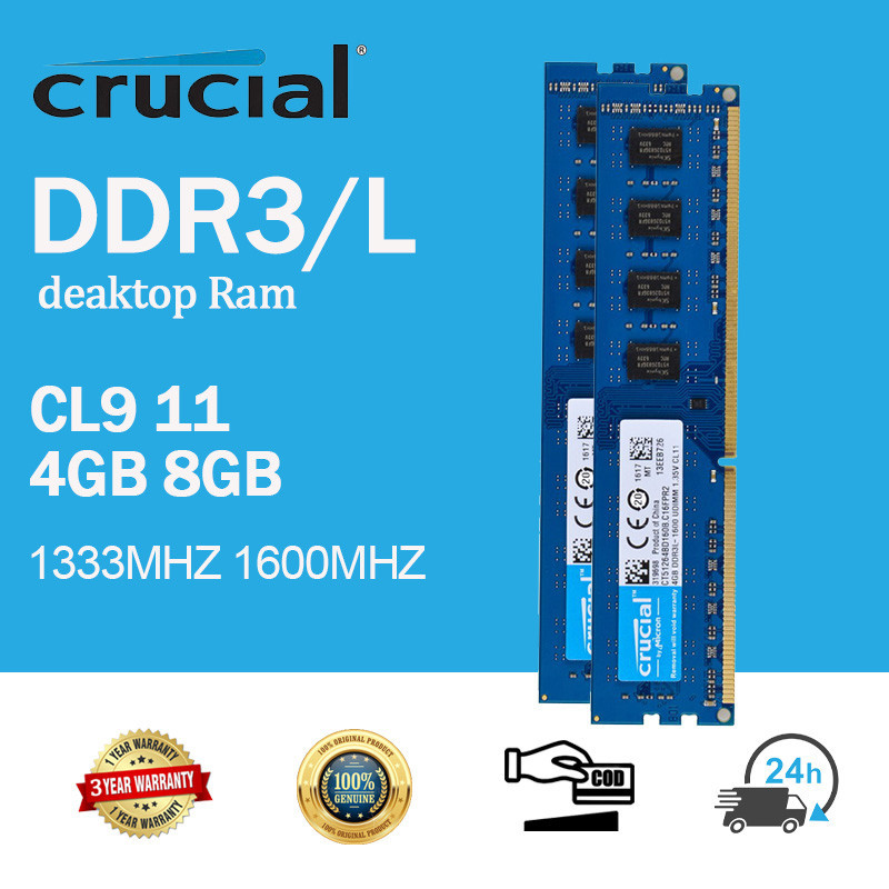 Crucial 4GB 8GB DDR3 DDR3L 1333Mhz 1600Mhz ram PC3 PC3L 10600 12800 240pin DIMM RAM Desktop ...