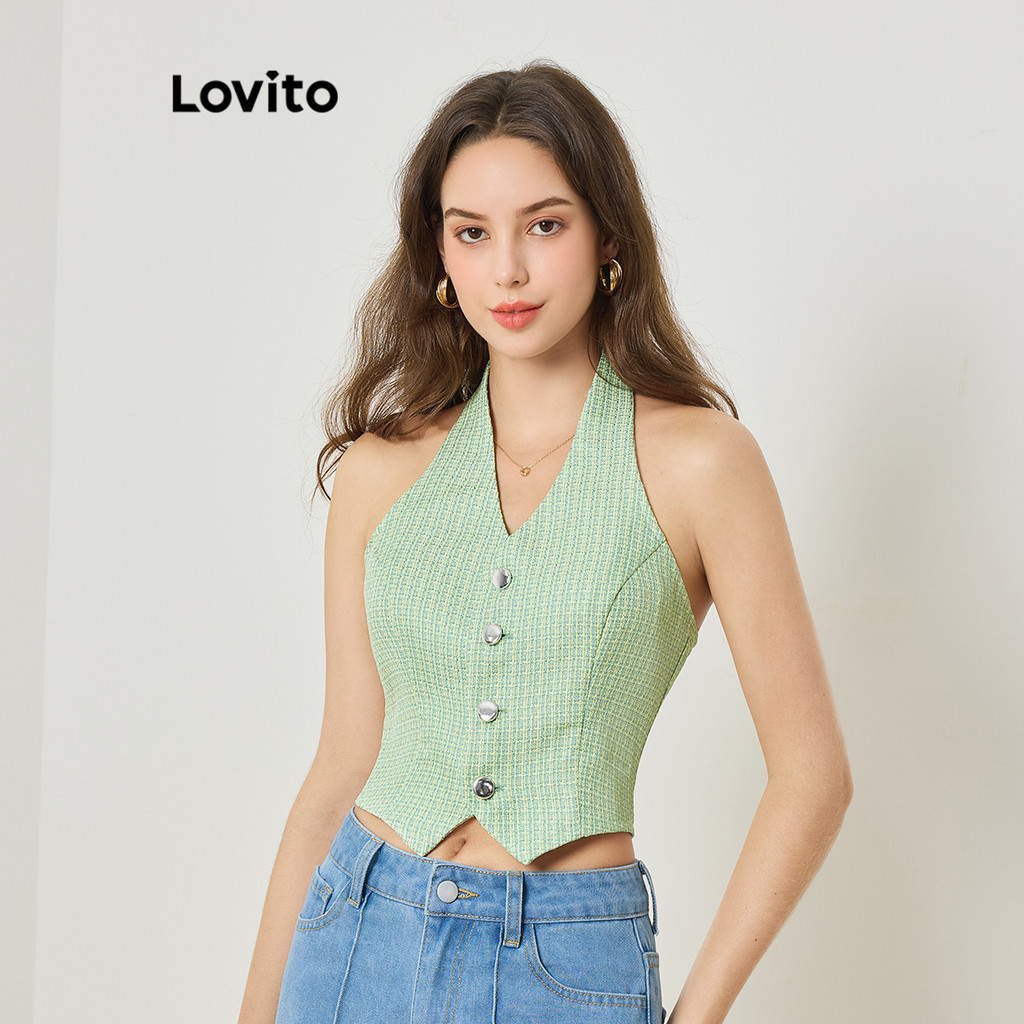 Lovito Women Elegant Plain Button Front Split Tank Top L83ED275 ...