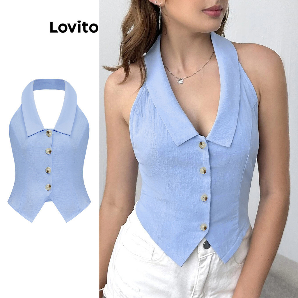 Lovito Women Casual Plain Button Tank Top L86ED122 | Shopee Philippines