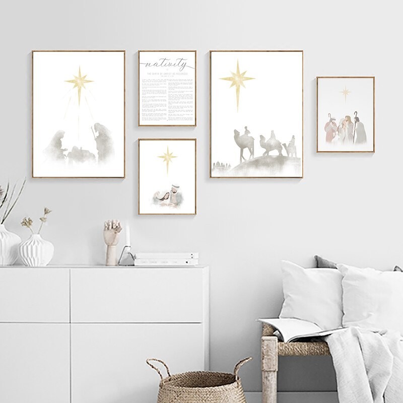 Christmas Nativity Scene Canvas Art Print Jesus Wise Men Wall Poster ...