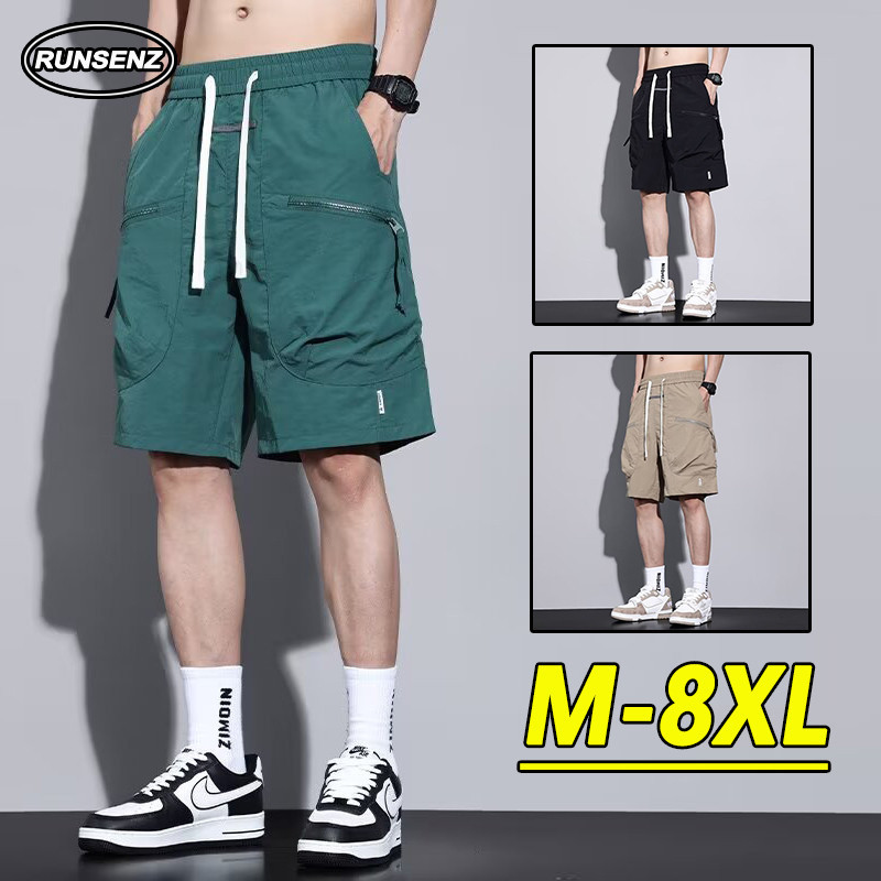 M-8XL American Ice Silk Cargo Shorts Men Plus Size Short Pants Causal ...