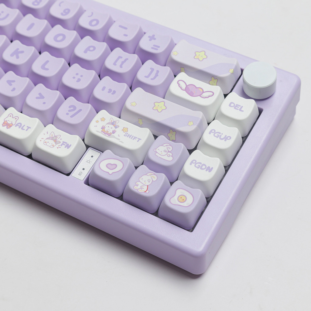 PBT Dye Sublimation Dreamy Purple Rabbit Keycap Cat Shape MAO Height ...