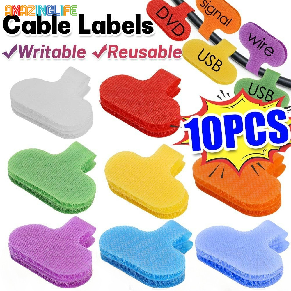 10Pcs Reusable Self Adhesive Wire Sticker - Writable Data Cables Label ...