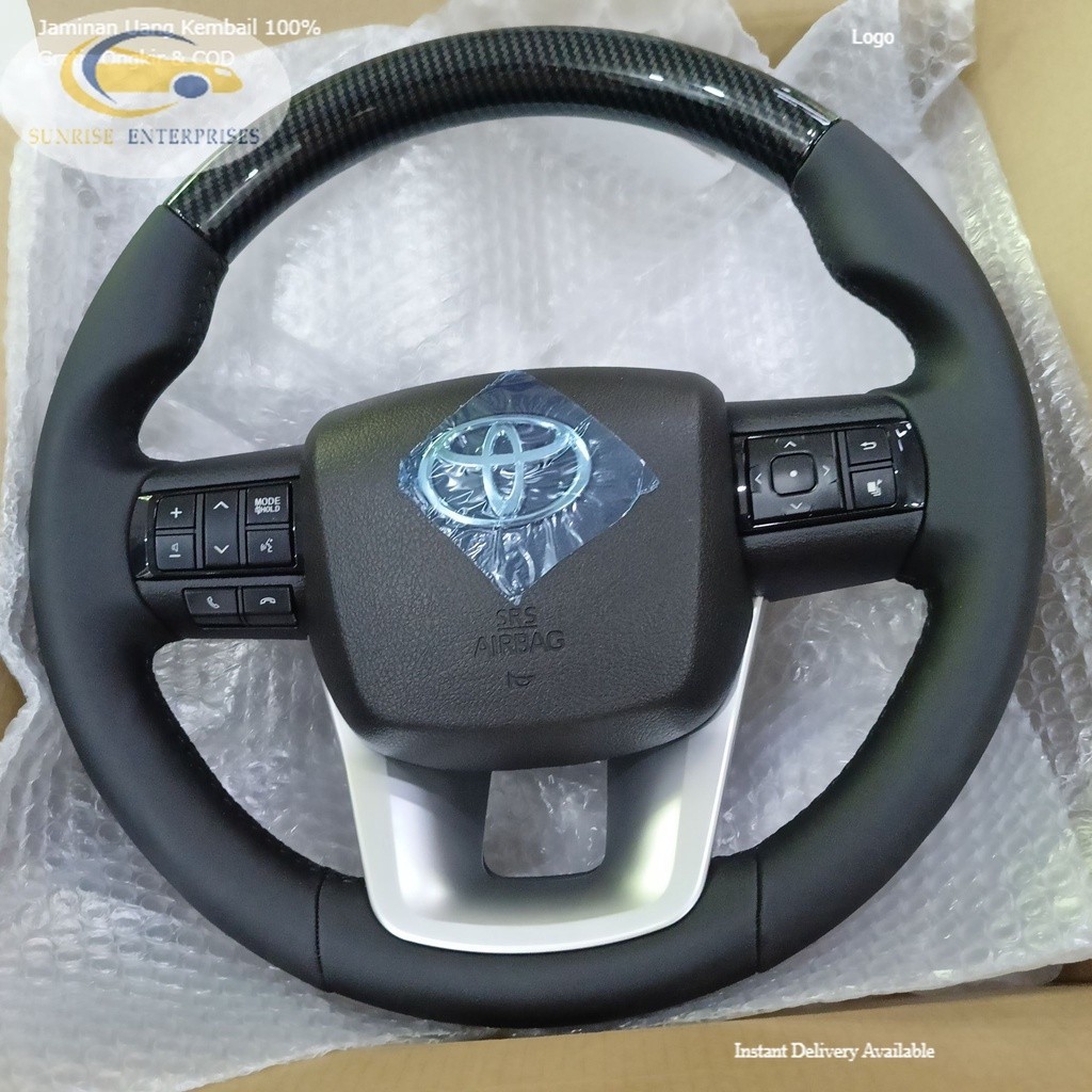Customized Carbon Fiber + Leather Skin Steering Wheel Toyota Fortuner ...